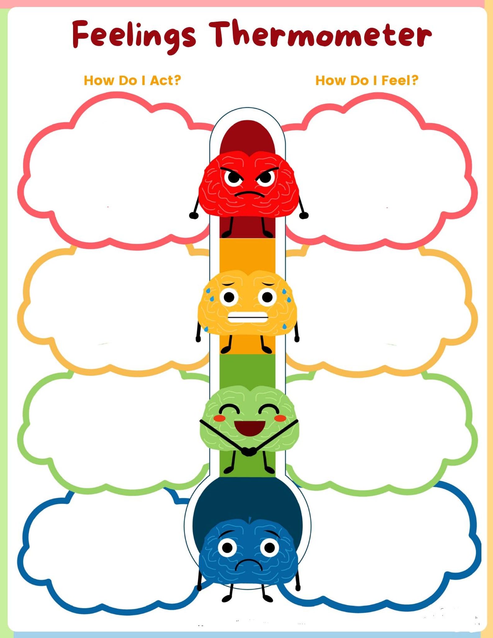 Feelings Thermometer & Emotional Regulation Worksheets - Etsy