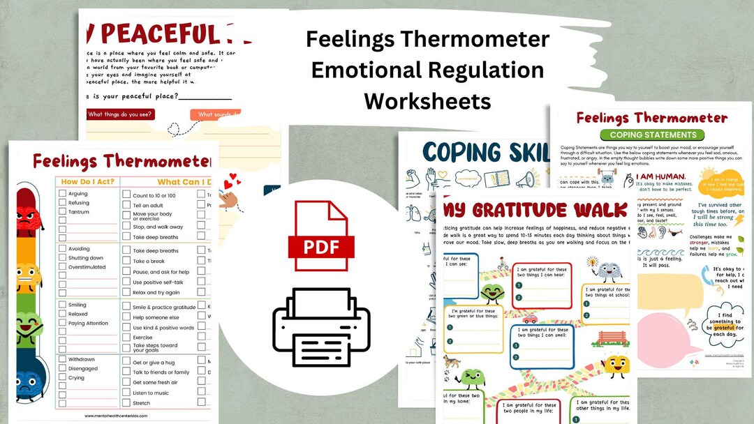 Feelings Thermometer & Emotional Regulation Worksheets - Etsy