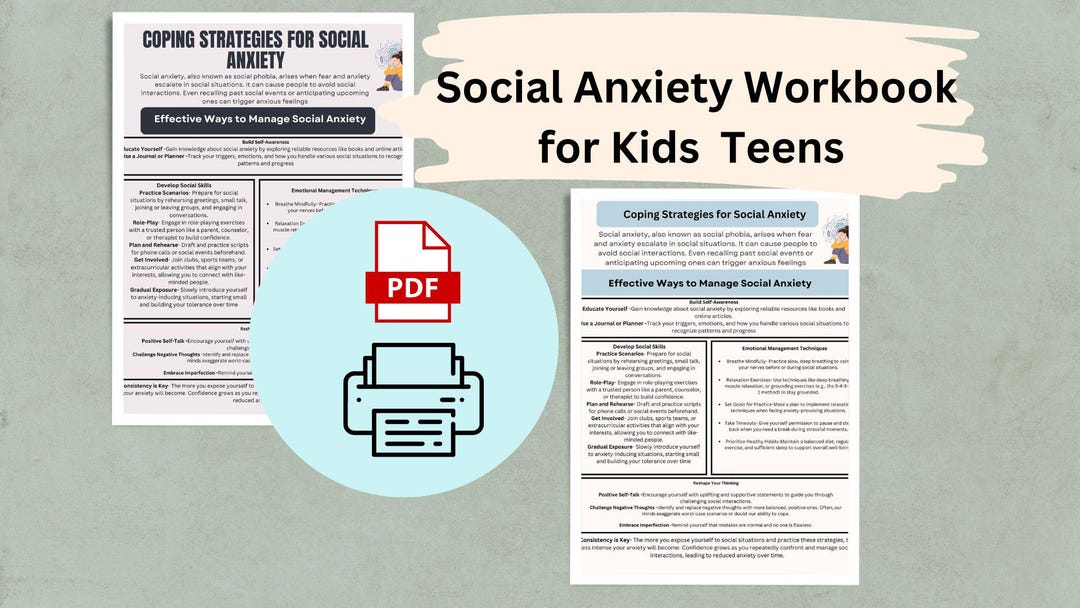 Social Anxiety Workbook for Kids Teens - Printable Coping Skills ...