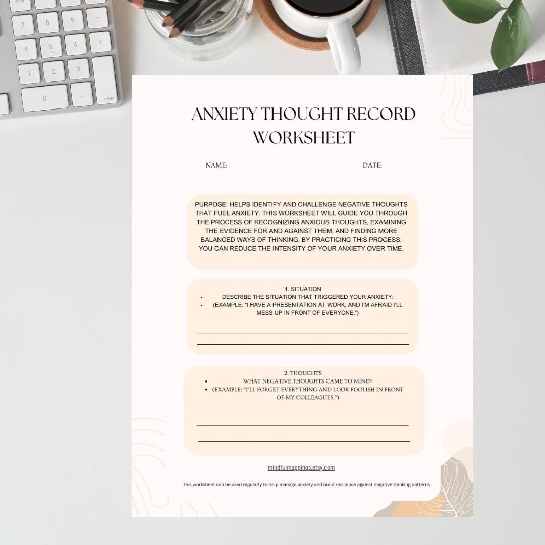 Anxiety Thought Record Worksheet | Cognitive Behavioral Therapy (CBT ...
