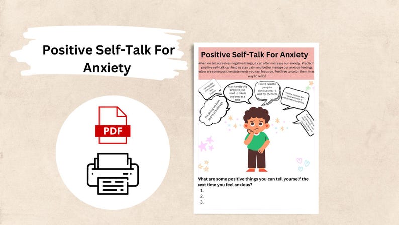 Digital Download of This Positive Self-talk for Anxiety Worksheet, Practicing Positive Self-talk ...