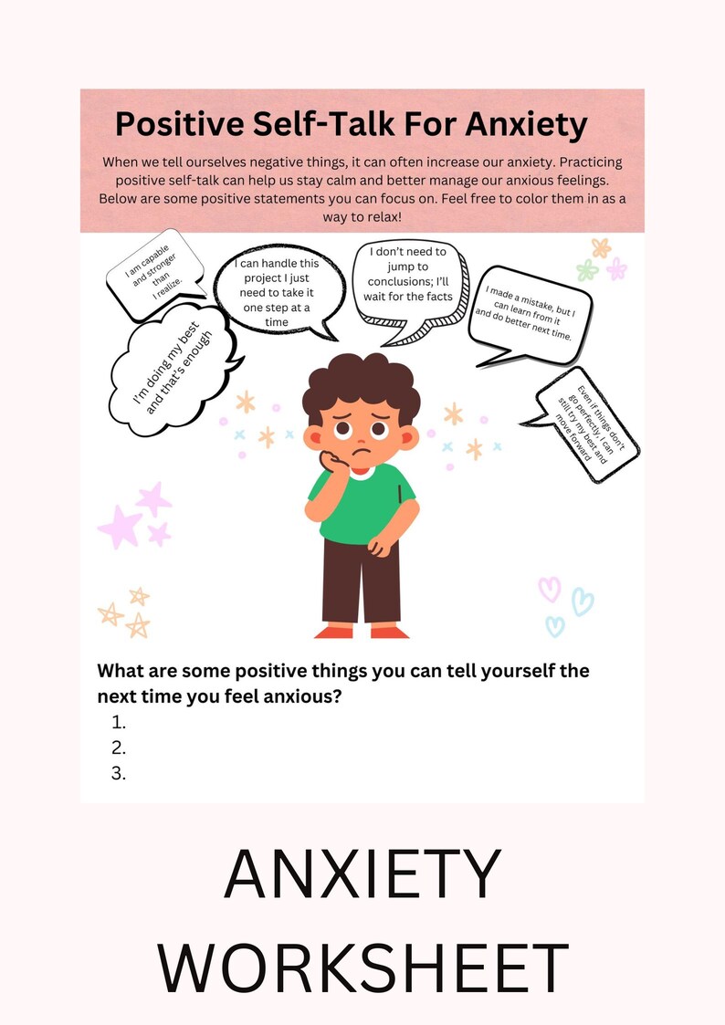 Digital Download of This Positive Self-talk for Anxiety Worksheet ...