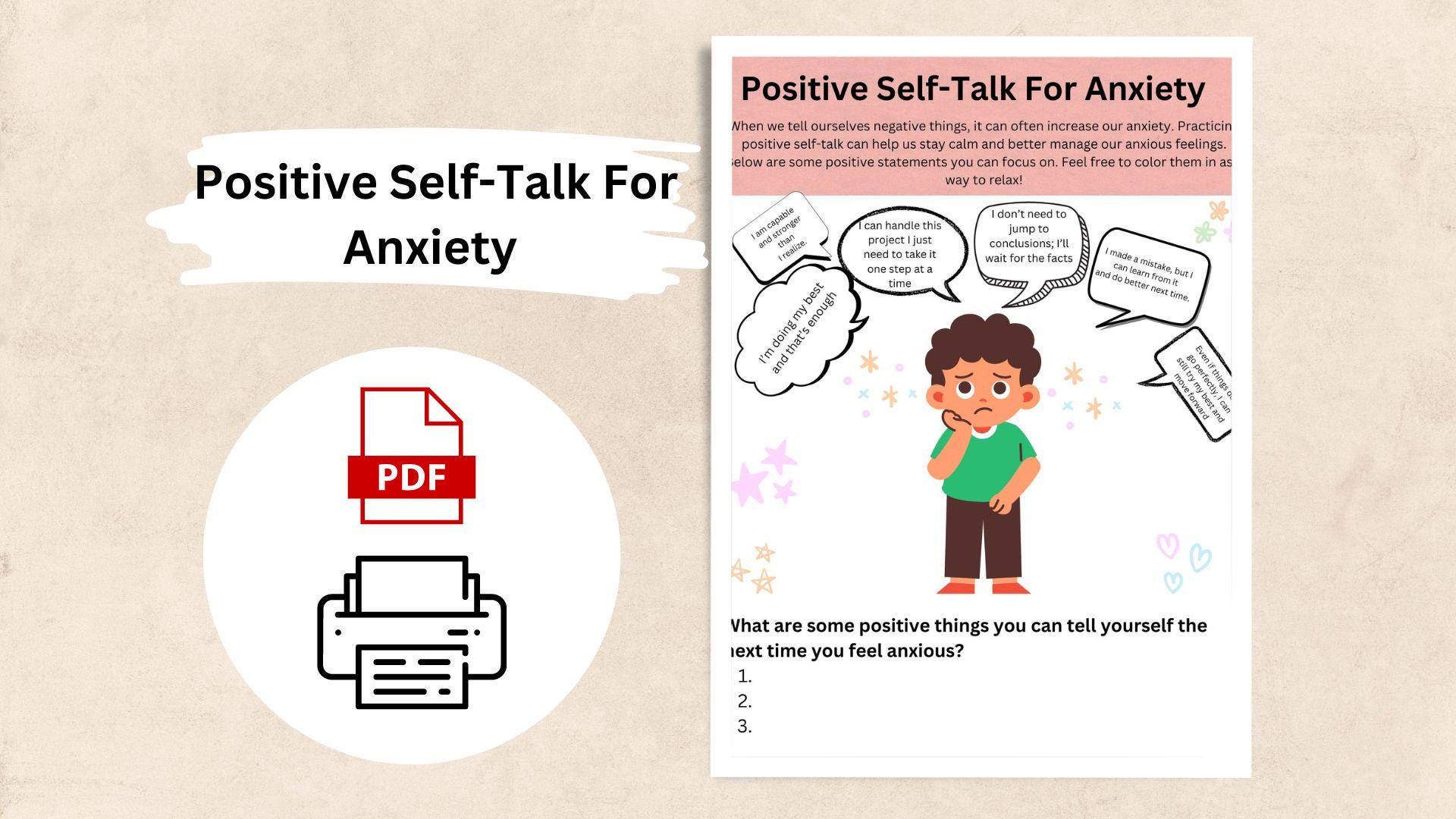 Digital Download of This Positive Self-talk for Anxiety Worksheet ...