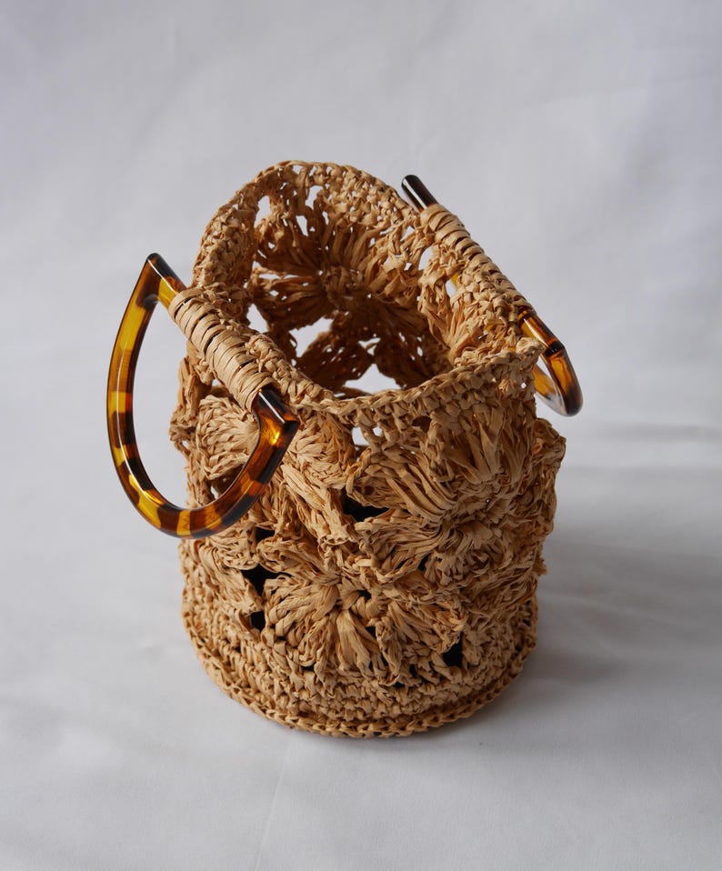 Cyprus - Handmade Crochet Raffia Bucket Bag With Faux Tortoiseshell ...