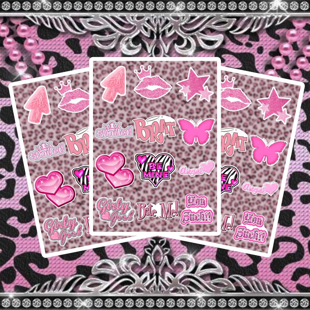 Pink Y2K Assorted Sticker Sheet Y2K 2000s Nostalgia Pink Theme ...