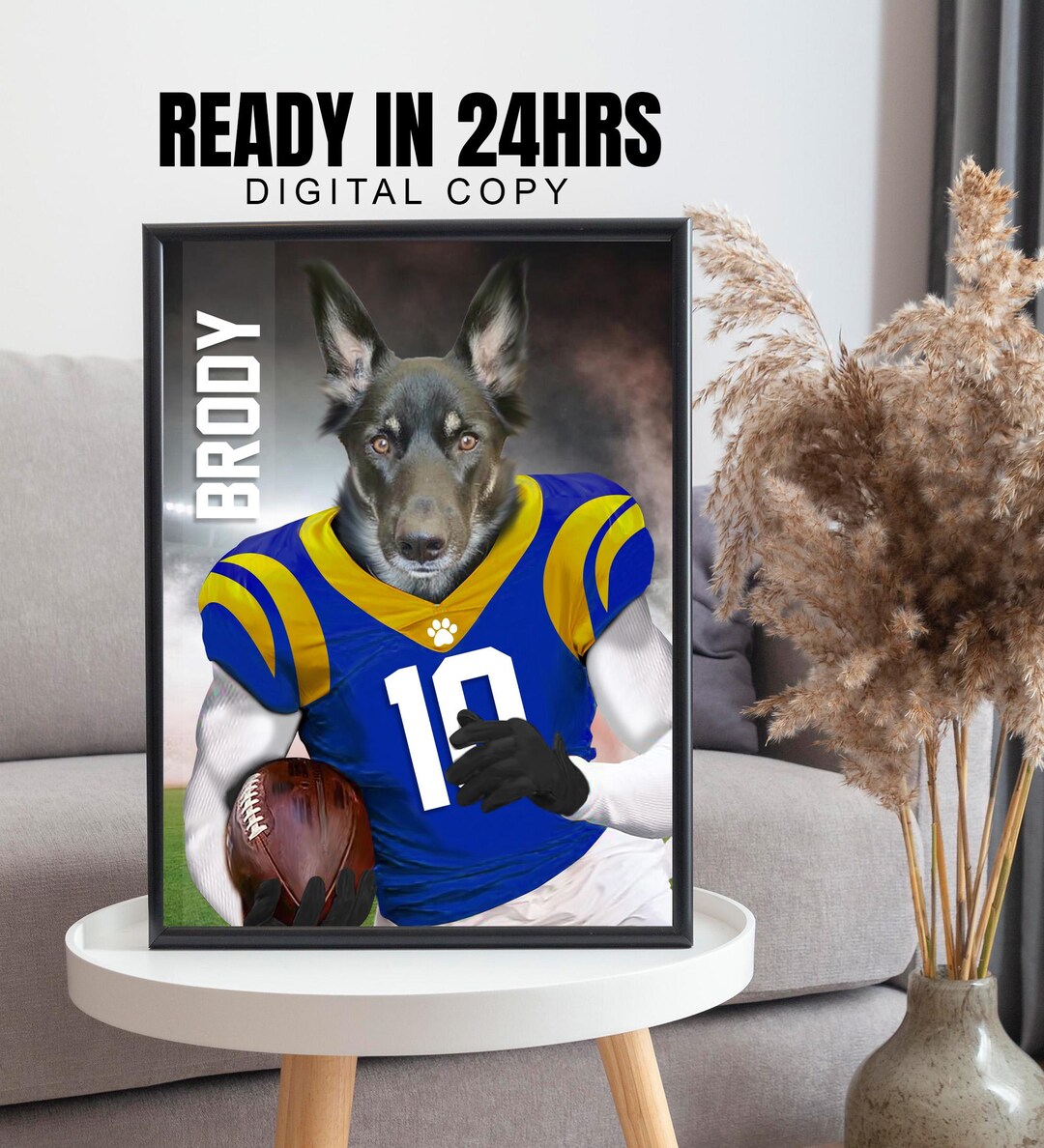 Custom LA Rams Football Team Pet Portrait, Favorite American Football ...