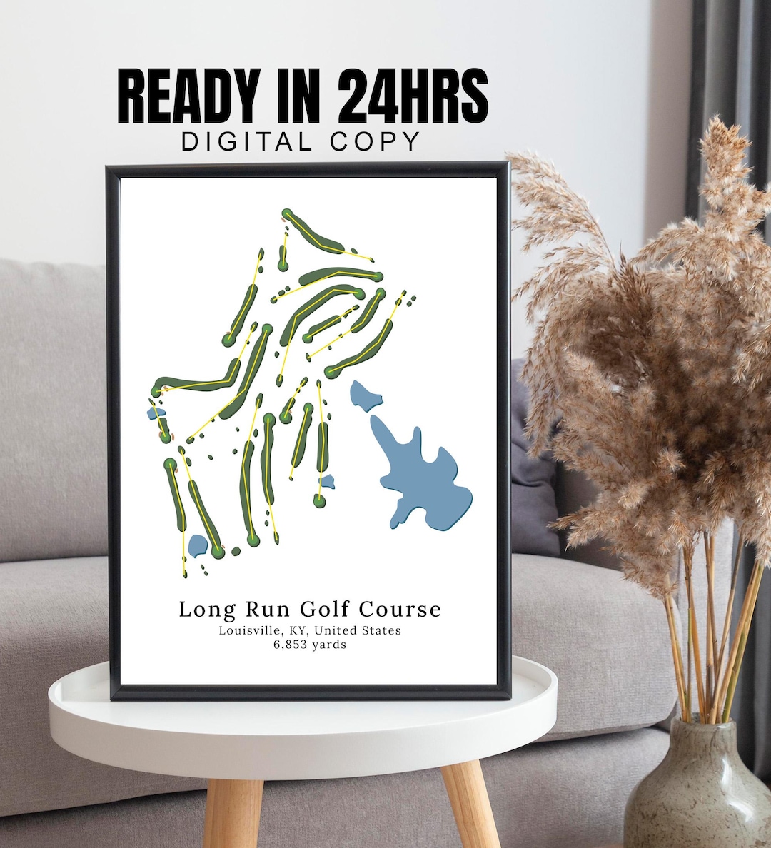 Any Golf Course Map, Custom Long Run Golf Course, Long Run Map Wall Art ...