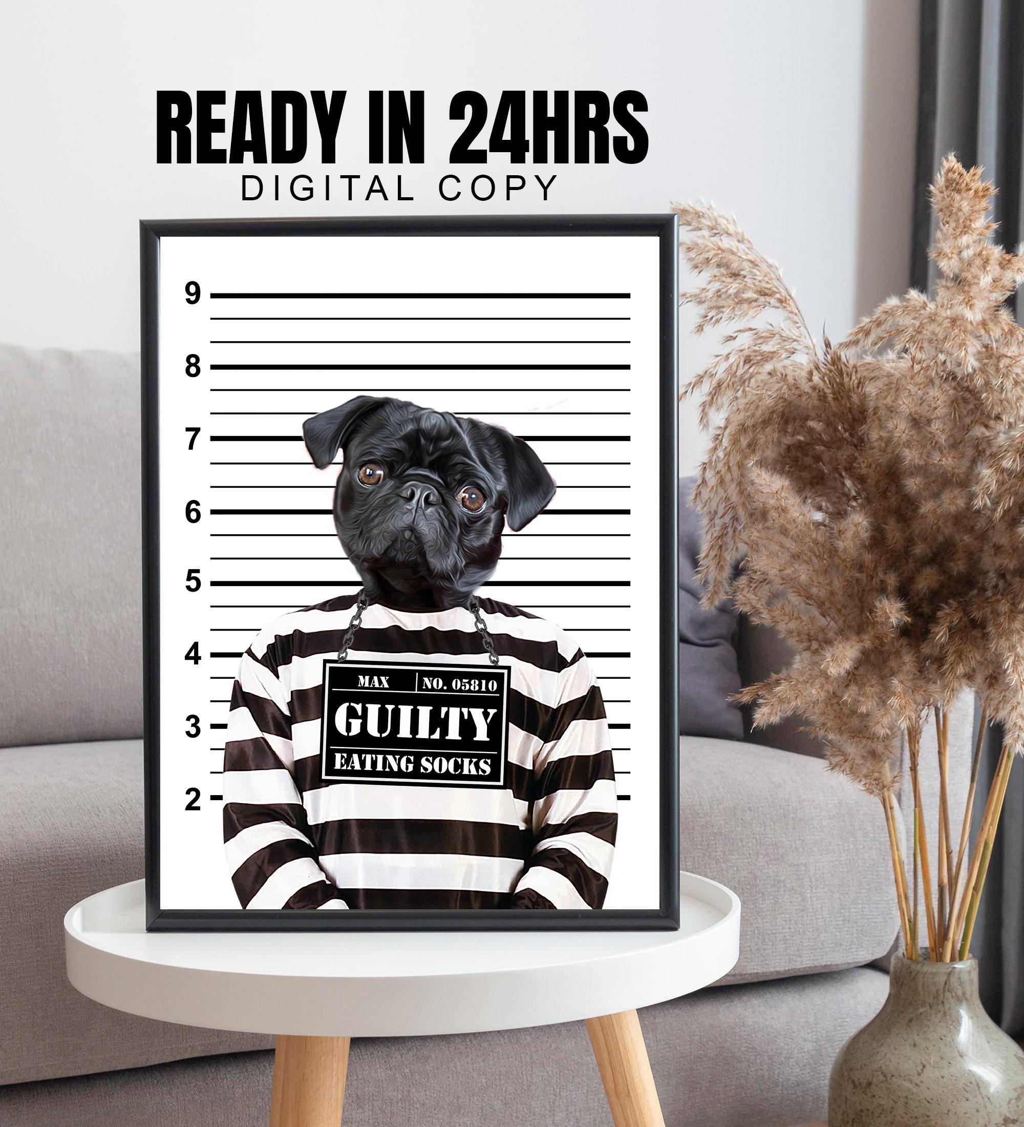 Custom Pet Mugshot Portrait, Criminal Pet Portrait, Guilty Pet Portrait ...