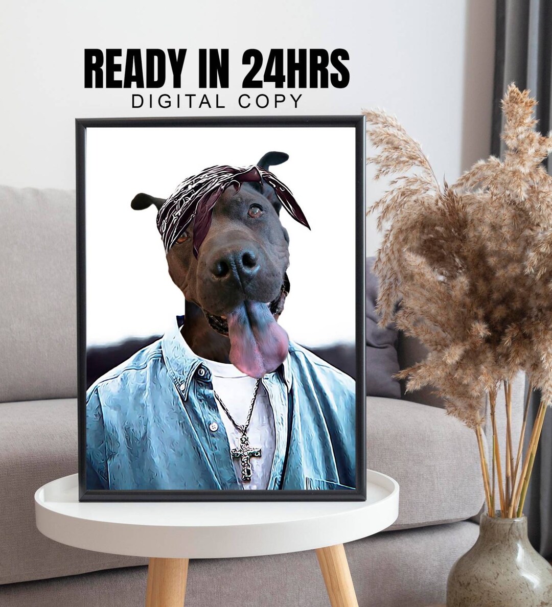 Tupac Shakur, Custom Tupac Pet Portrait, 2pac Pet Portrait, Dog Lover ...