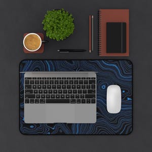Black and Blue Topo Mat Minimalist Topographic Map Desk Mat Topographic ...