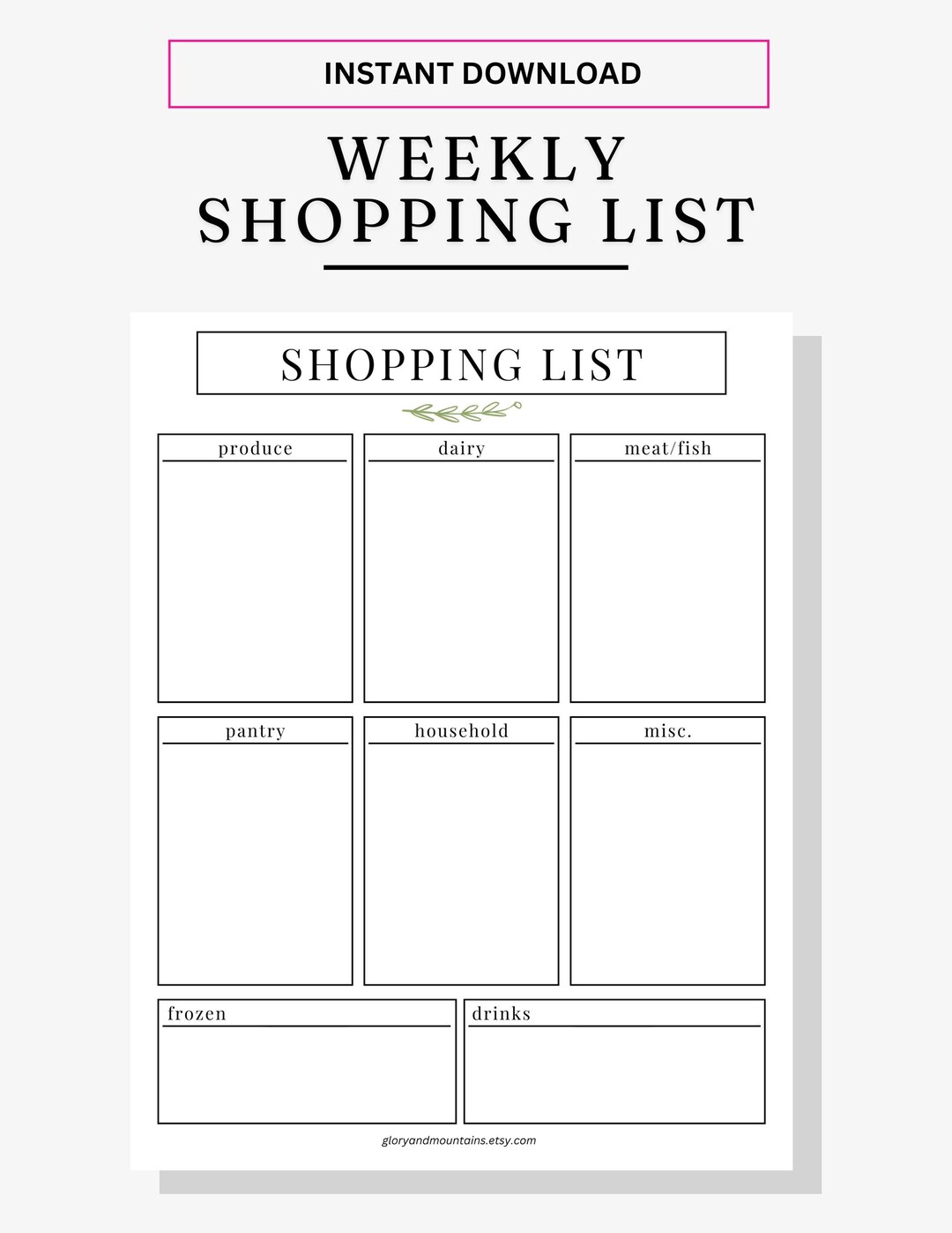 Shopping List Printable, Grocery Shopping List Printable, Meal Planning ...