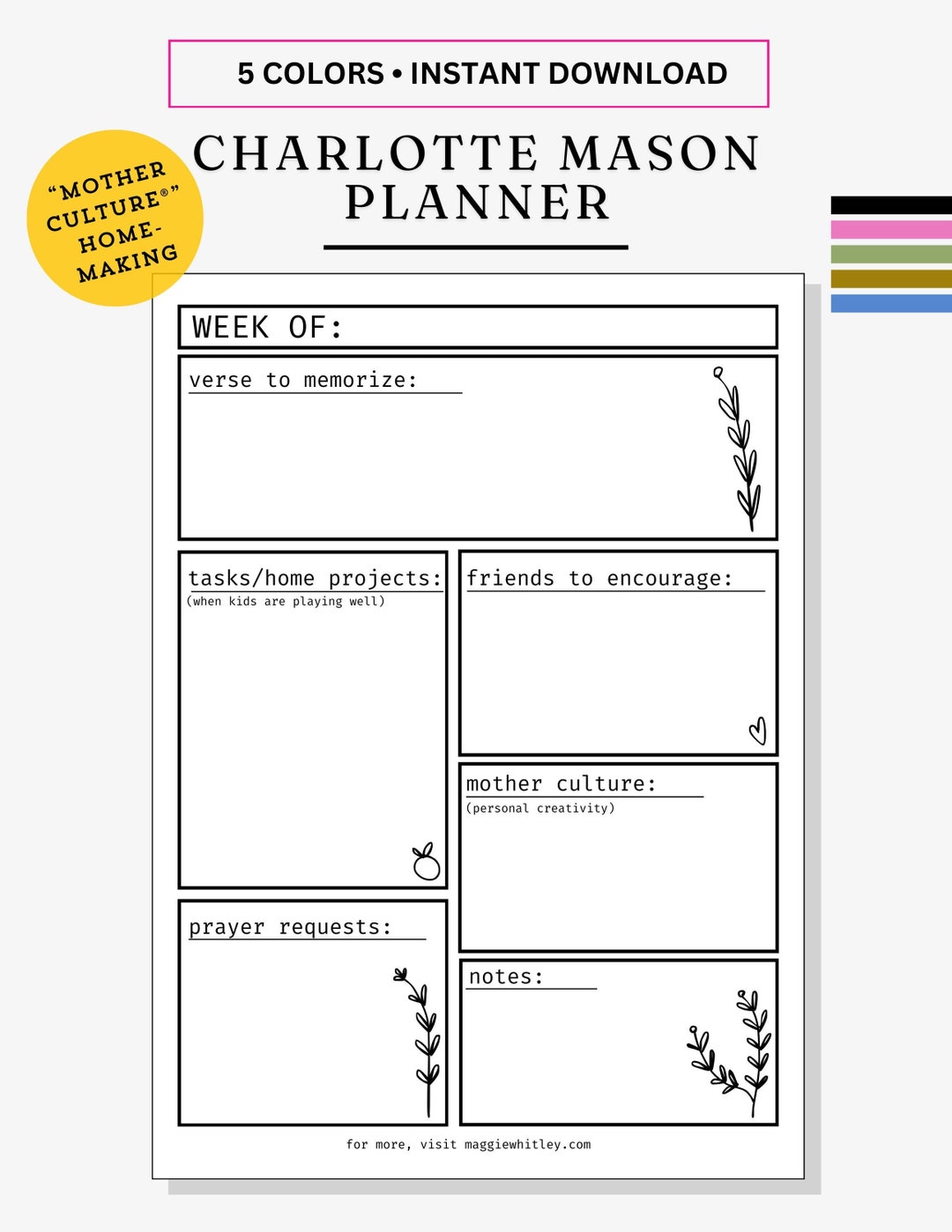 Charlotte Mason Weekly Planner, Homemaking Planner PDF, Minimalist ...