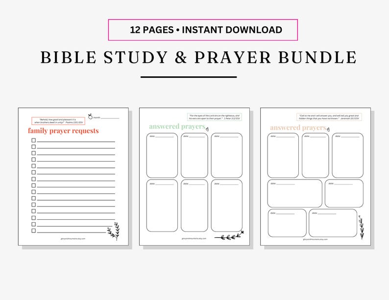 Prayer and Bible Study Worksheet Bundle, Printable Christian Sunday ...