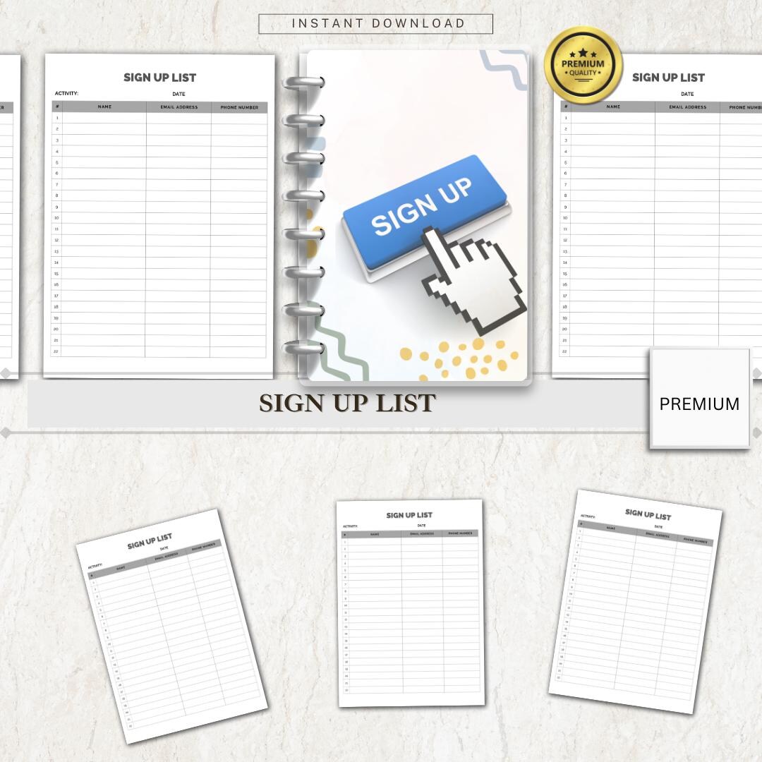 Sign up Sheet Digital, Sign up Sheet Template, Sign up Sheet Printable ...