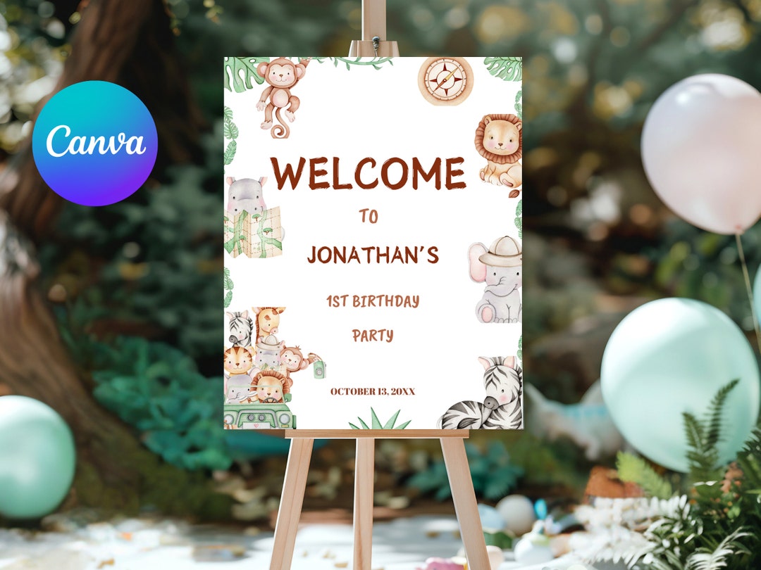 Safari Welcome Sign Birthday, Welcome Sign Template, Birthday Party ...