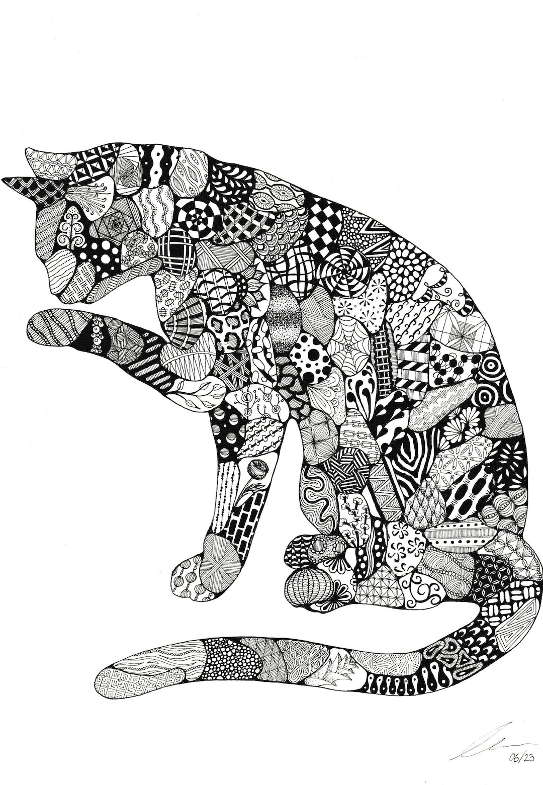 Zentangle Cat Art Limited Edition Print A4 - Etsy