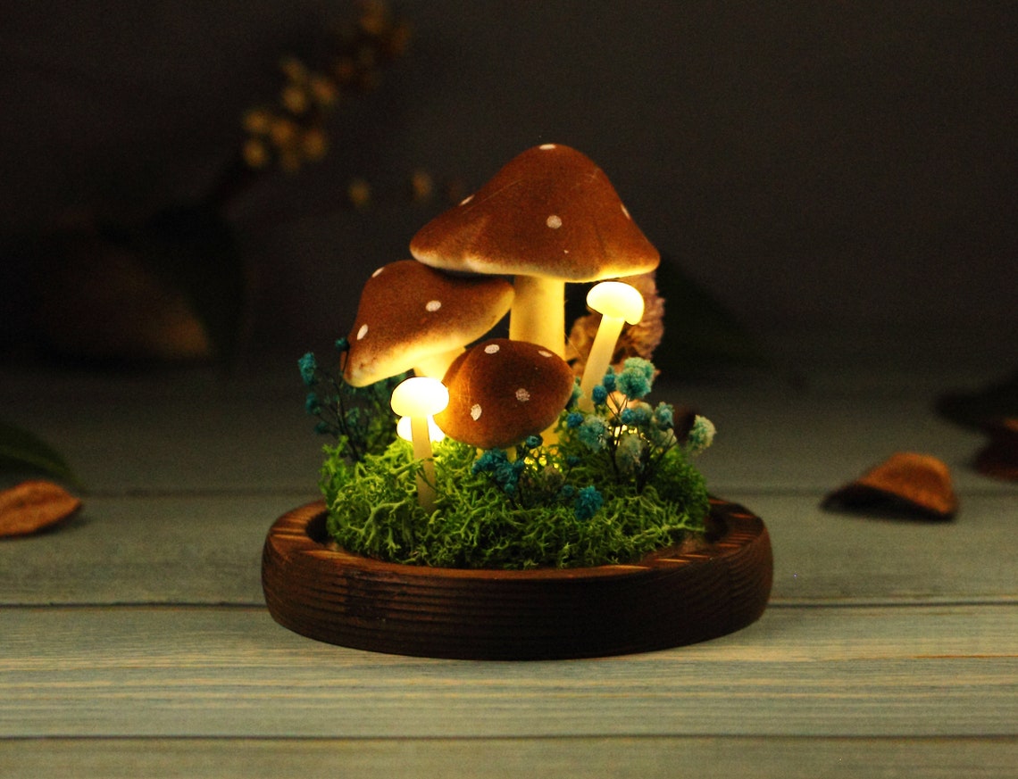 Handmade Brown Mushroom Night Light, Wild Mushroom Fairy Lamp Birthday ...
