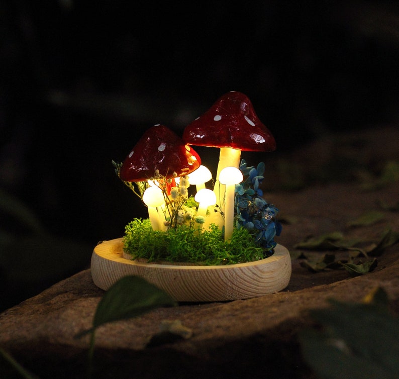 Red Poisonous Mushroom Night Light, Handcrafted Glass Dome Mushrooms ...