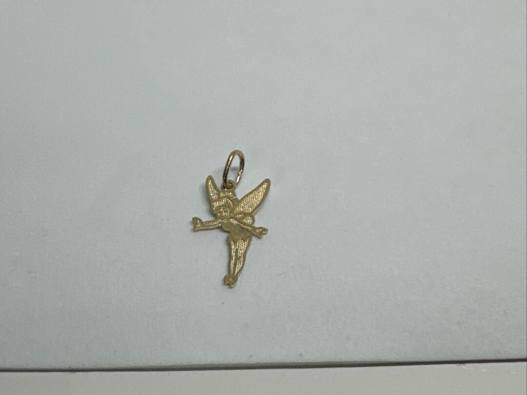 Disney 10k Yellow Gold Tinker Bell Charm Pendant Fairy Wings Tinkerbell ...