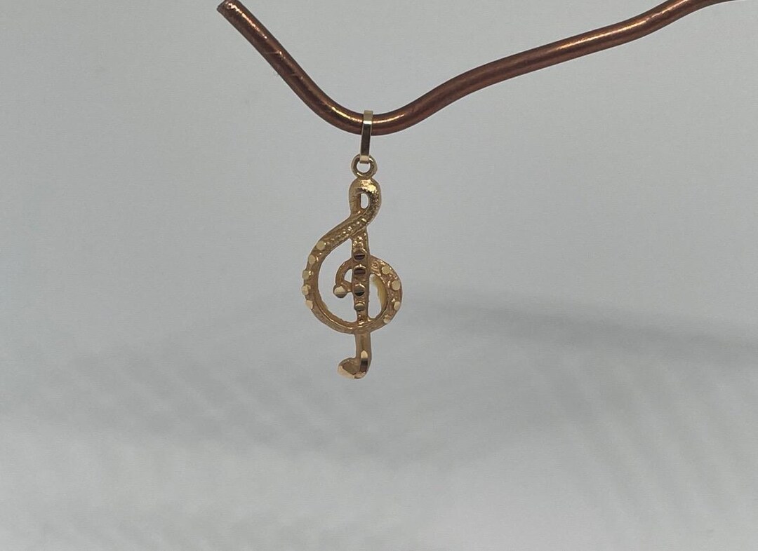 14k Yellow Gold Treble Clef G Music Note Cutout Pendant - Charm ...
