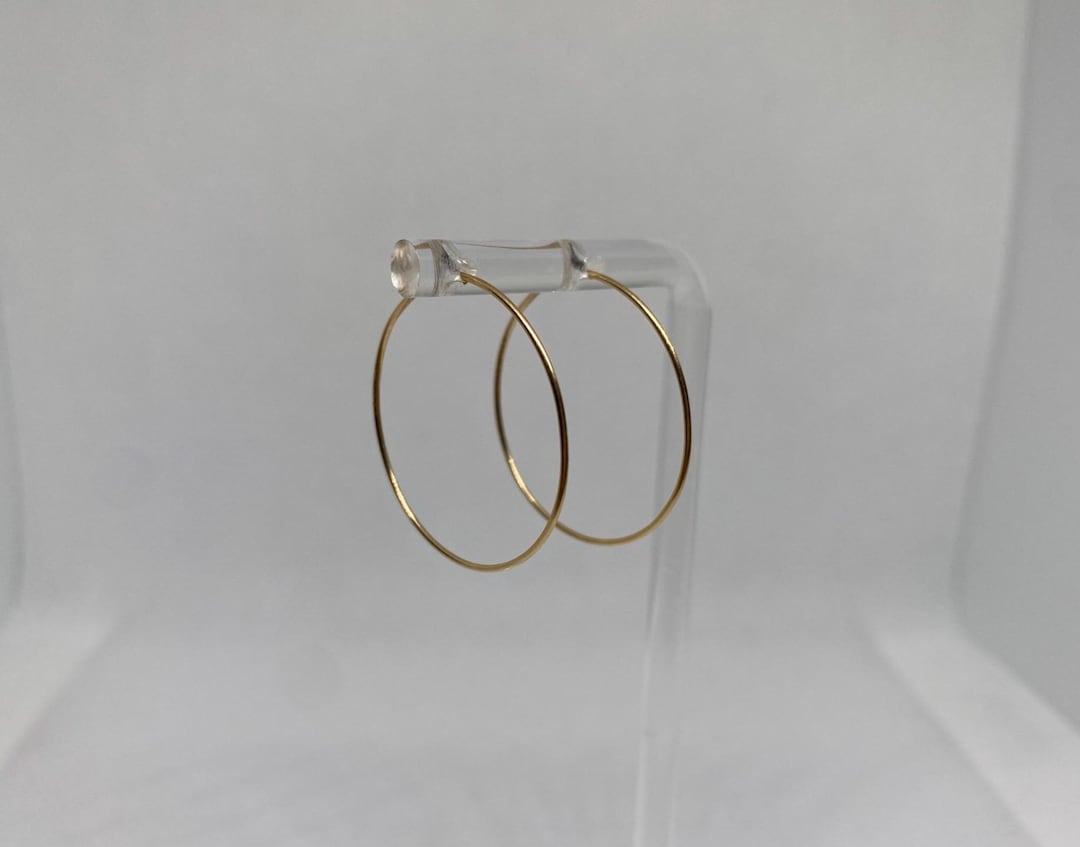 Simple 14K Gold Petite Thin Wire Hoop Earrings ~26mm 0.88 Grams ...