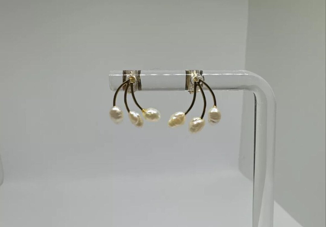 14K Solid Gold Freshwater Pearl TRIPLE DANGLE EARRINGS - Etsy