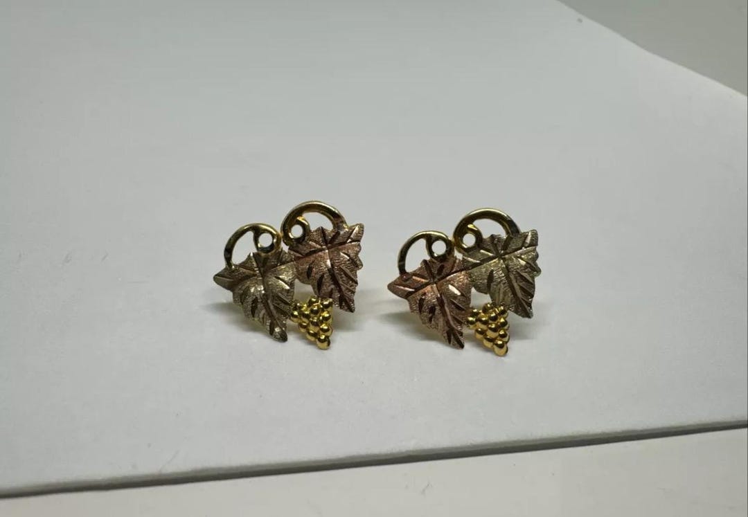 Estate 14k Tri-color Gold Grapes & Leaves Post Stud Earrings W/ 14K ...