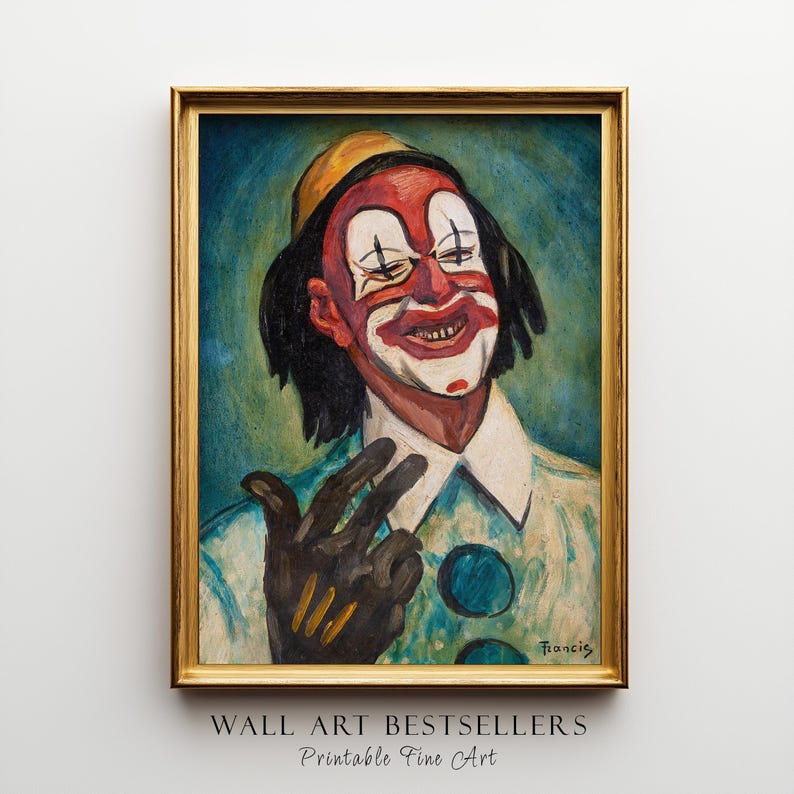 Vintage Clown Core Portrait, Printable Wall Art, Oil Painting, Digital ...