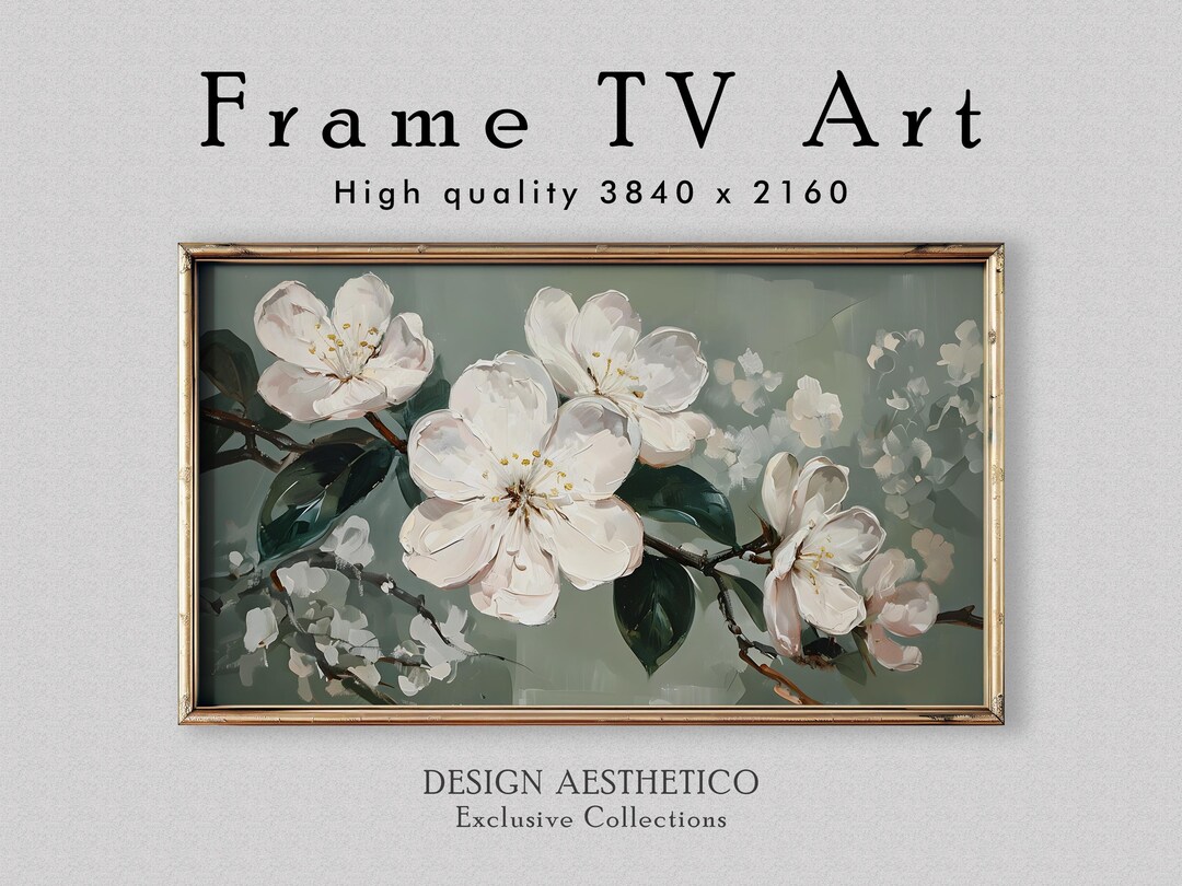 Frame TV Art: White Cherry Blossoms | Floral Wall Art Decor | Textured ...