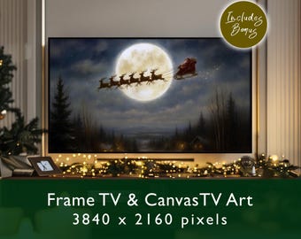 Santa Flying Across the Night Sky – Christmas Frame TV Art, Vintage ...