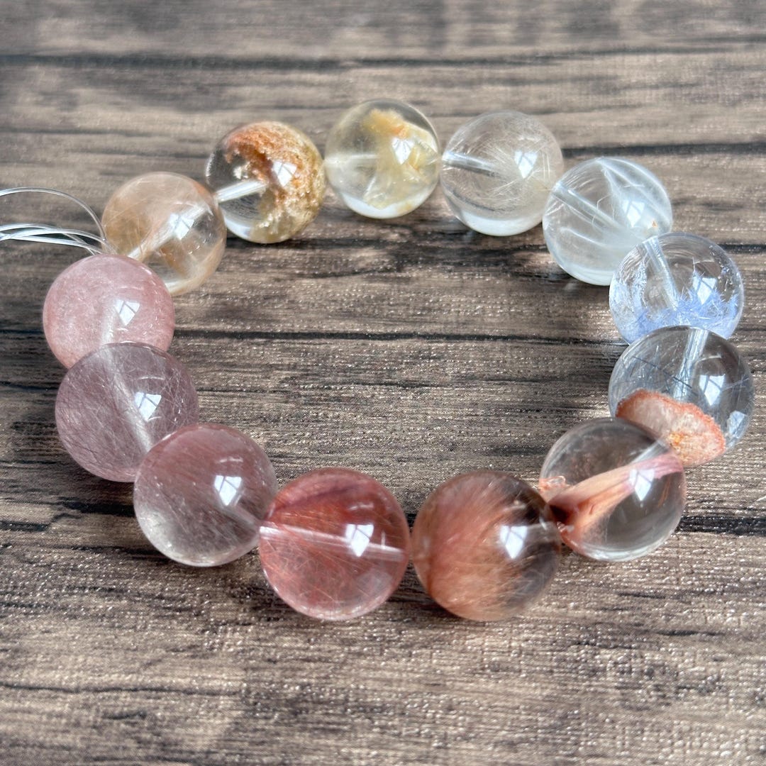 High Quality Rare Inclusion Quartz Beaded Bracelet: Rutile, Phantom ...