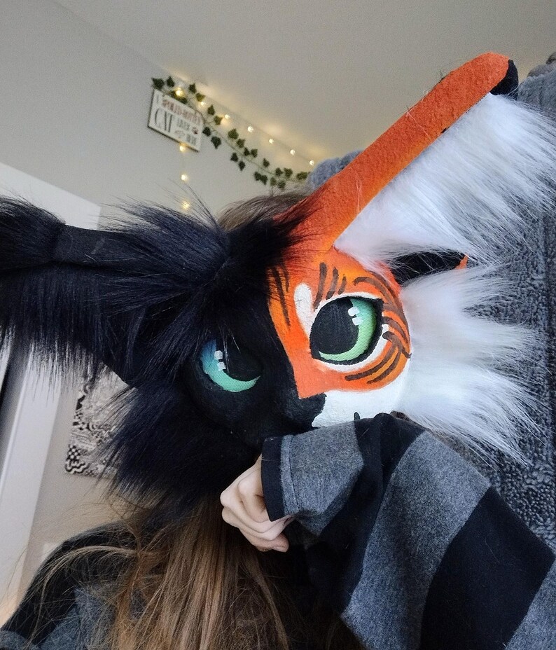 HQ Black + Orange Tabby Chimera Cat Therian Mask || Lined + Padded - Etsy