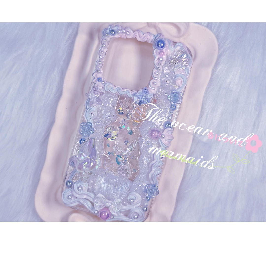 Handmade Mermaid Decoden Phone Case - 3D Cream Style Clear Cover for ...