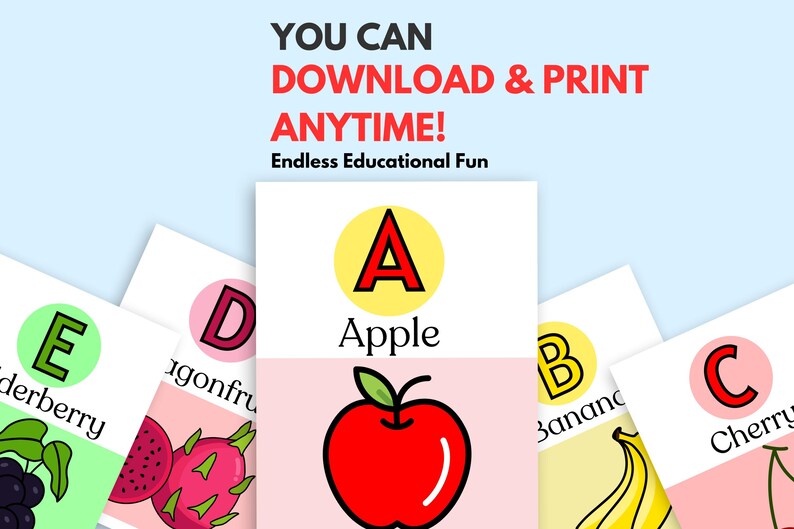 Colorful Alphabet Fruit Flashcards | Educational Printable ABC Fruits ...