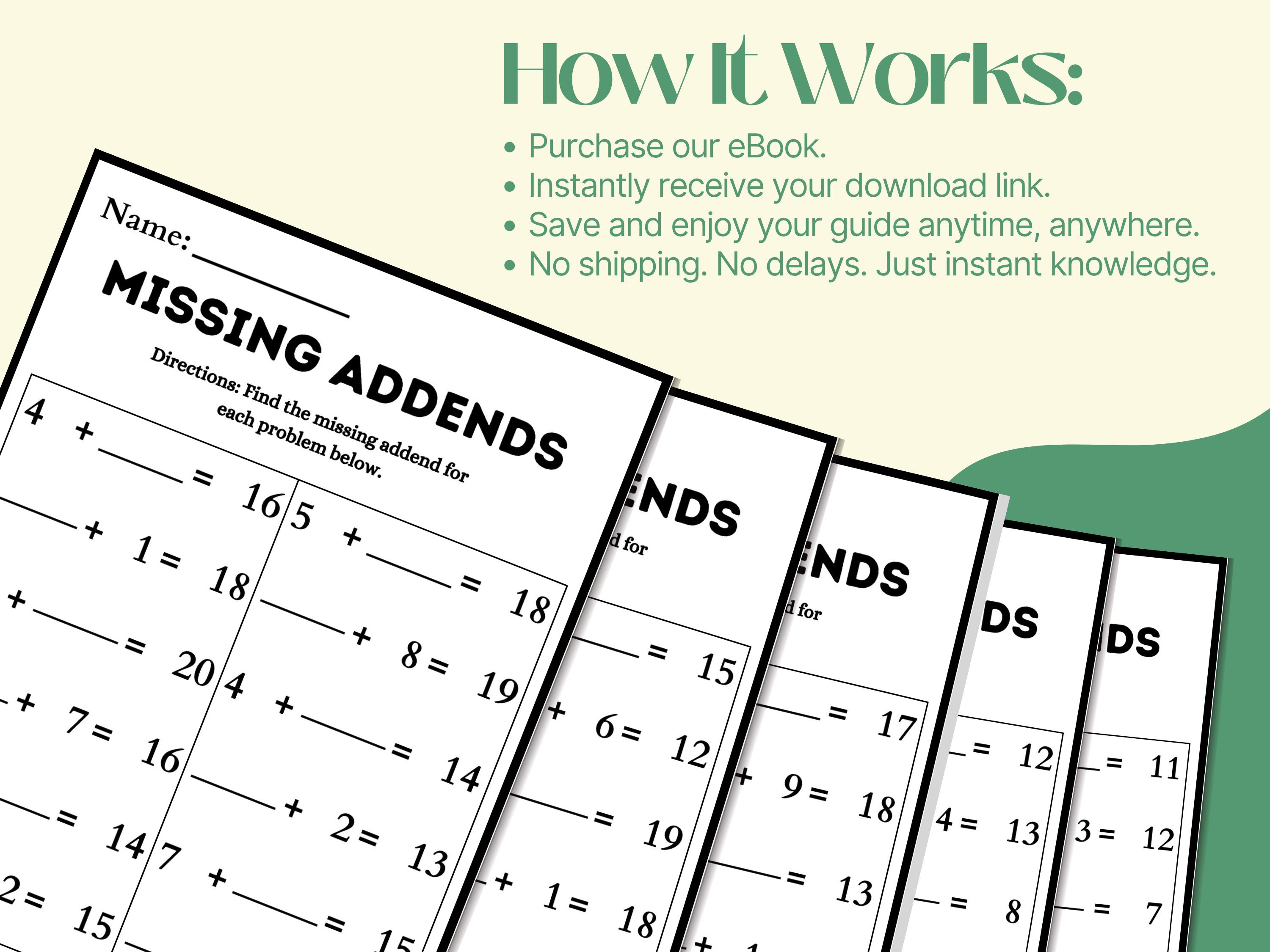 Math Exercises -missing Number Additions Worksheet: Printable ...