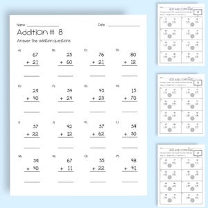 Printable Two-digit Addition and Comparing Numbers Practice Worksheet ...
