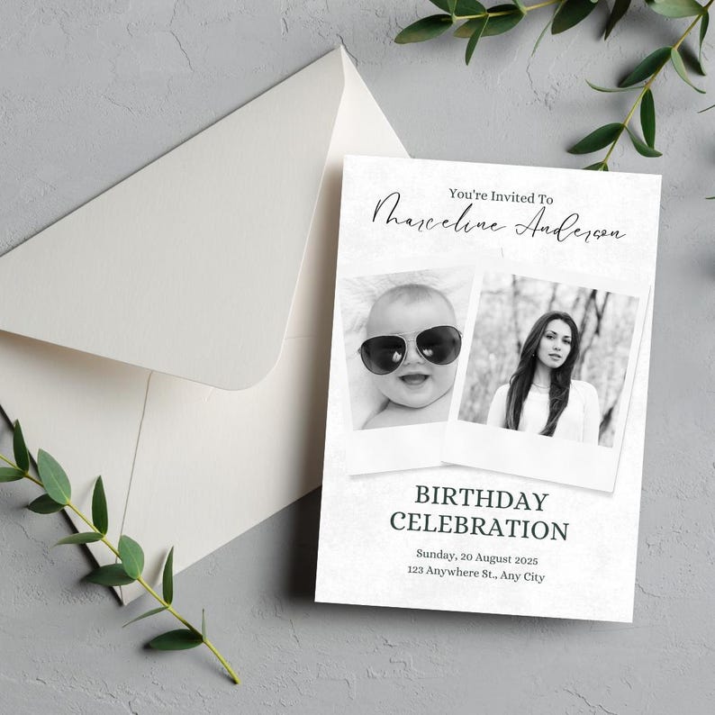 Customizable Polaroid Style Birthday Invitation - Editable Canva ...