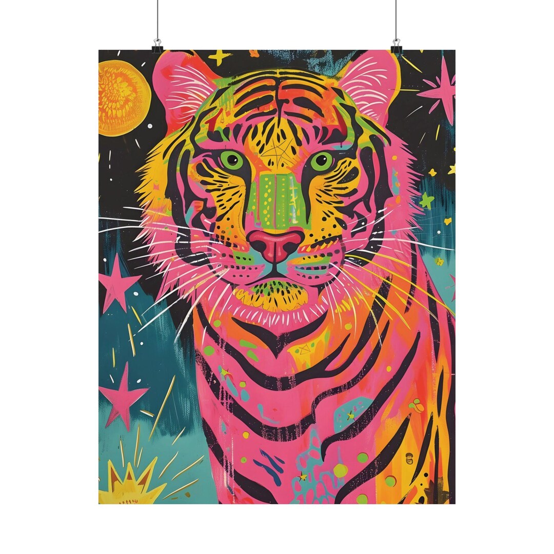 Colorful Neon Tiger Wall Art Jungle Poster Wildlife Decor Abstract ...