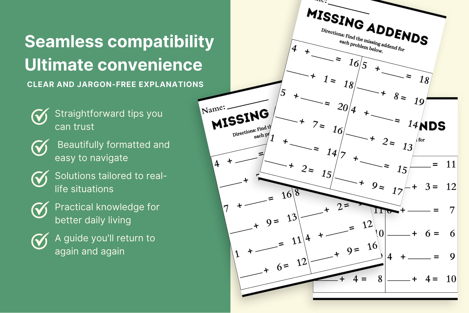 Math Exercises -missing Number Additions Worksheet: Printable ...