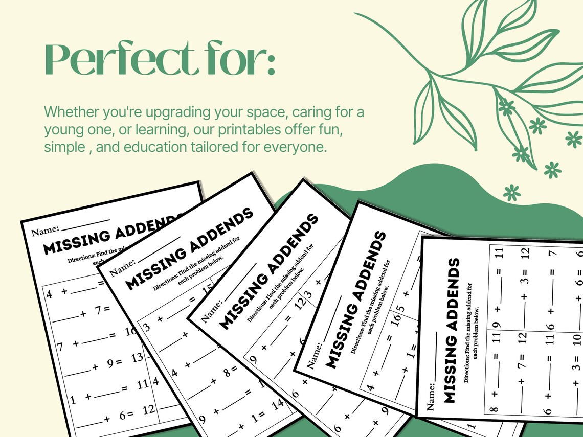 Math Exercises -missing Number Additions Worksheet: Printable ...
