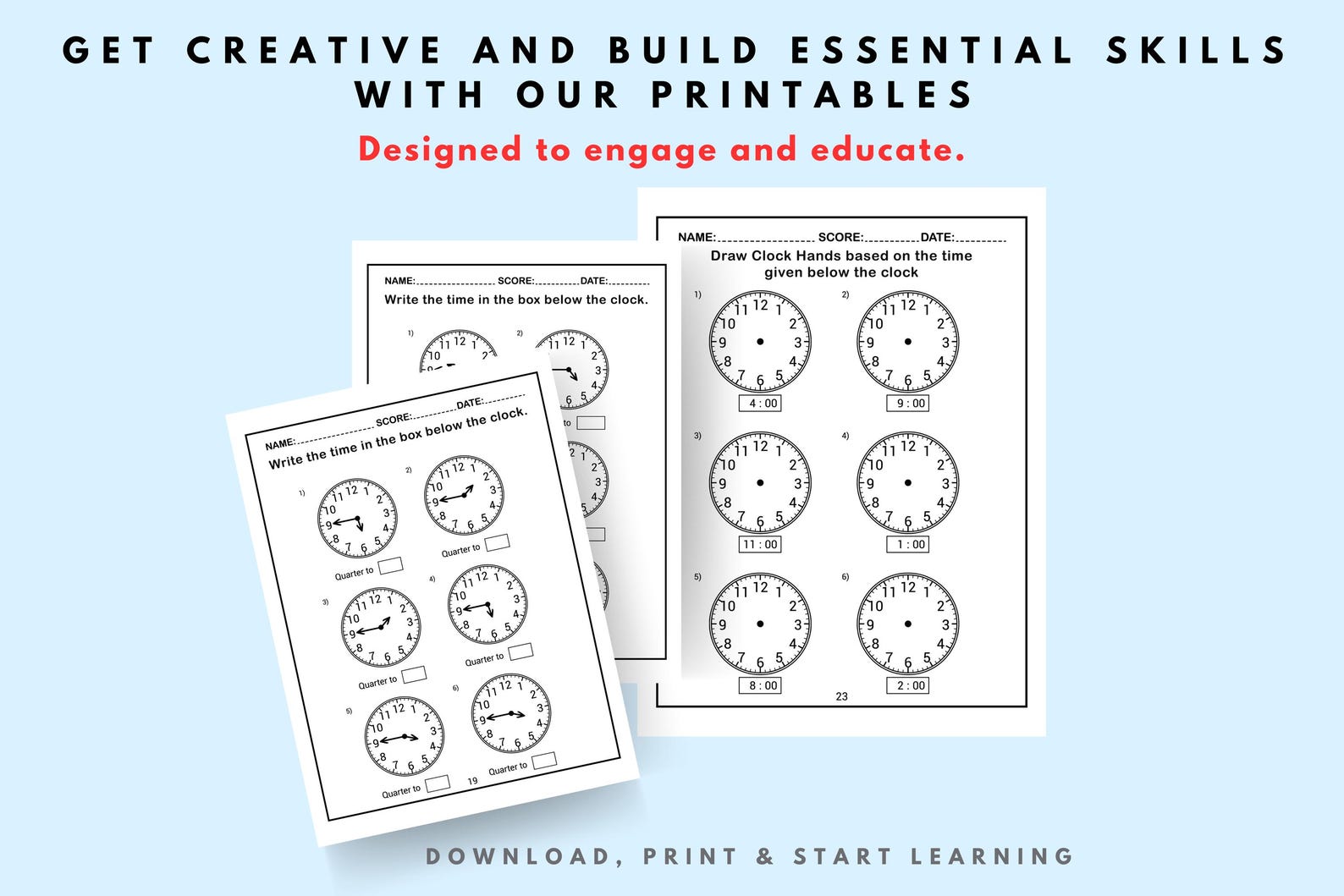 Printable Telling Time Worksheets for Kids | Clock Practice | 'half ...