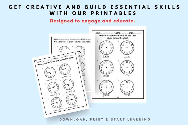 Printable Telling Time Worksheets for Kids | Clock Practice | 'half ...