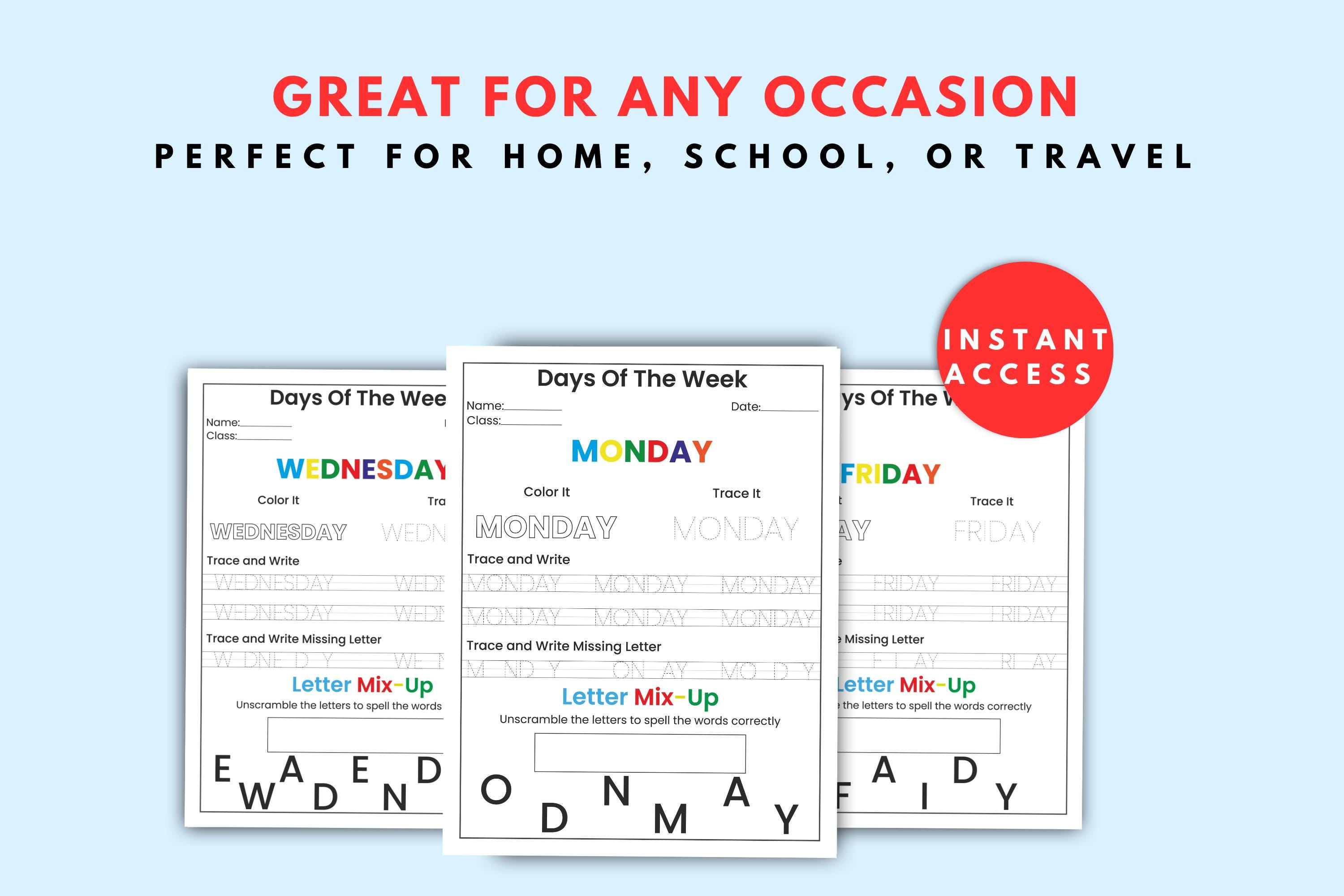 Days of the Week Activity Pages: Trace, Color, Spell - Kids Learning ...