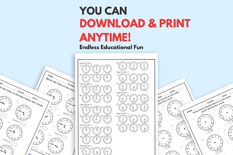 Printable Telling Time Worksheets for Kids | Clock Practice | 'half ...