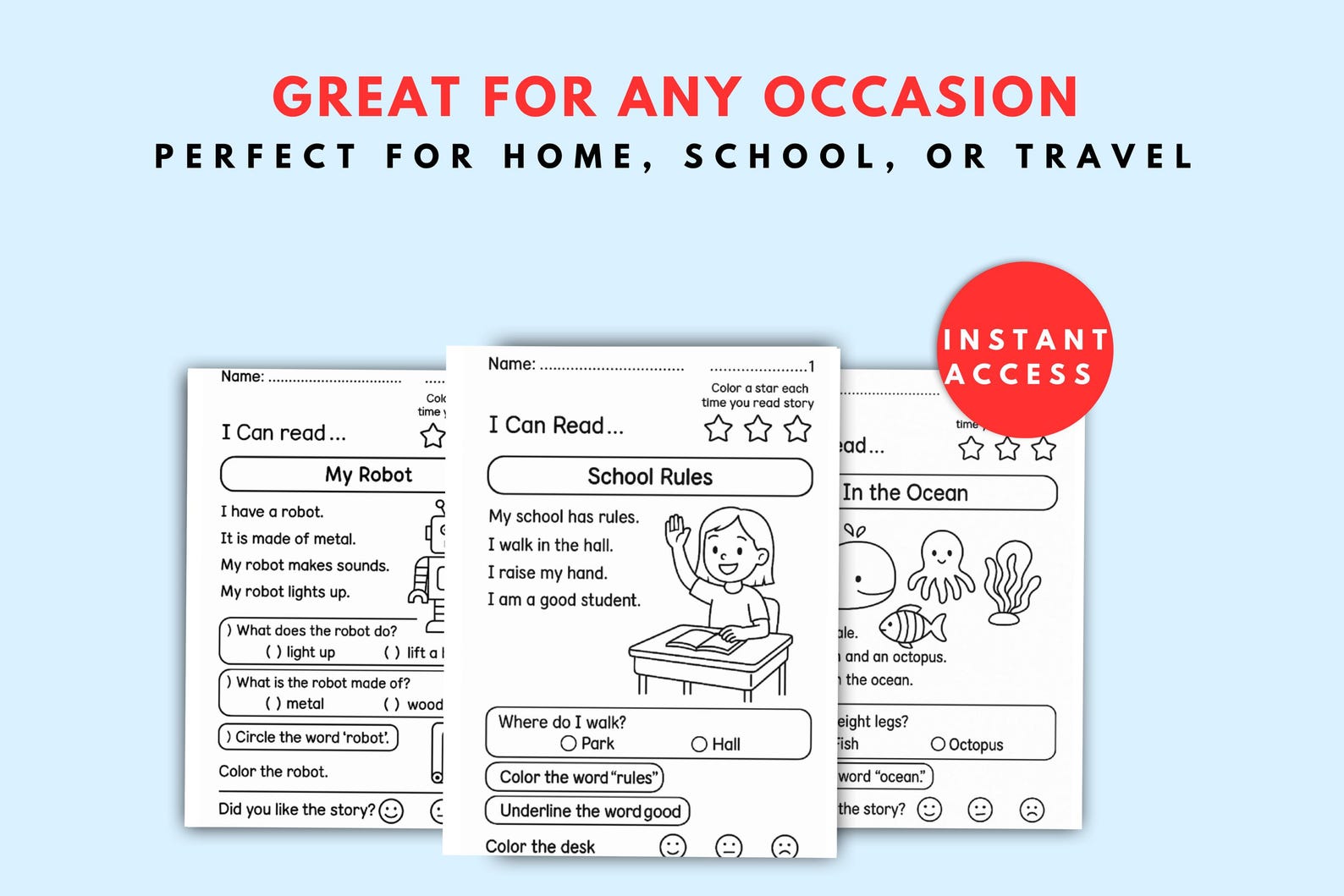 Reading Worksheet -I Can Read Printable Activity for Kids - Early ...