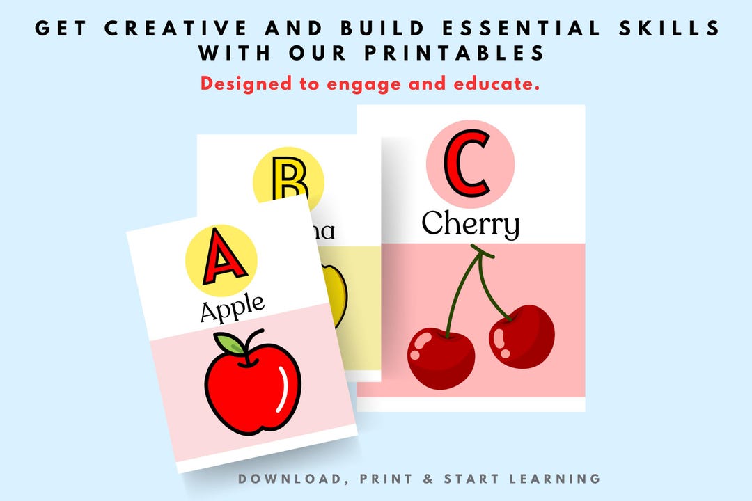 Colorful Alphabet Fruit Flashcards | Educational Printable ABC Fruits ...