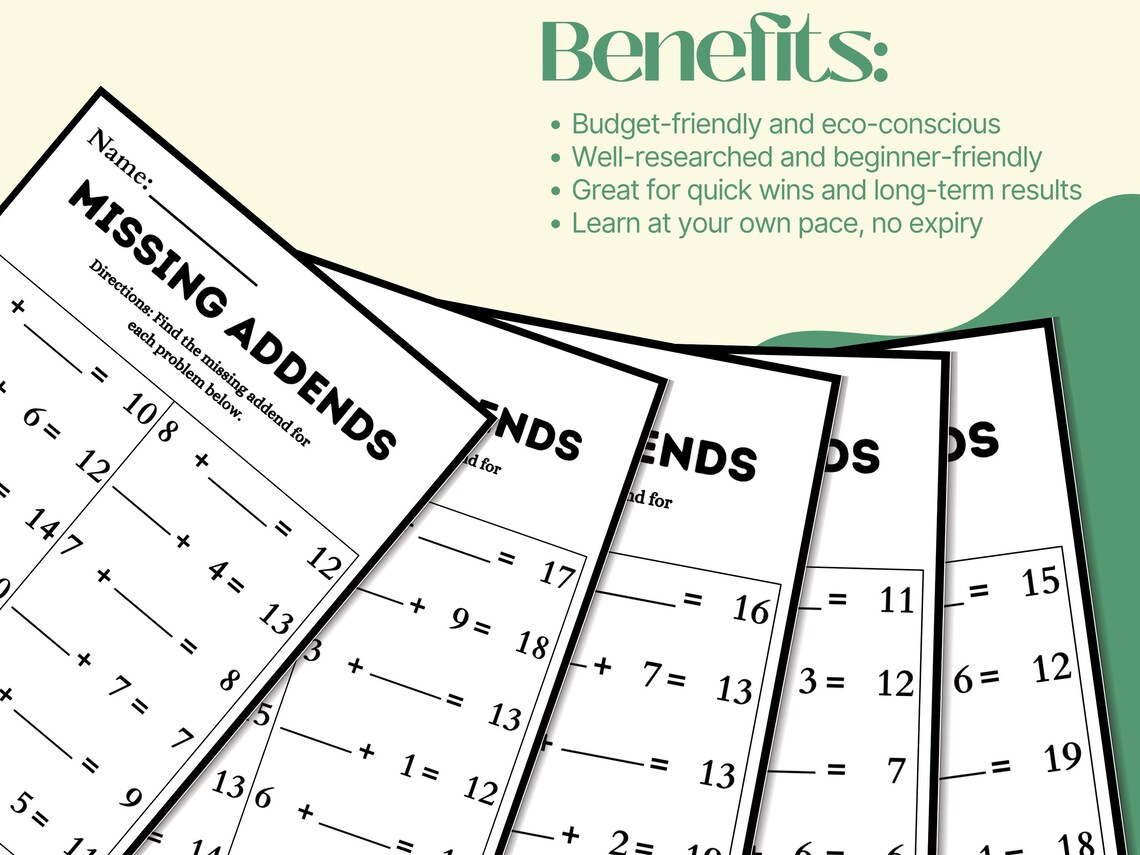 Math Exercises -missing Number Additions Worksheet: Printable ...