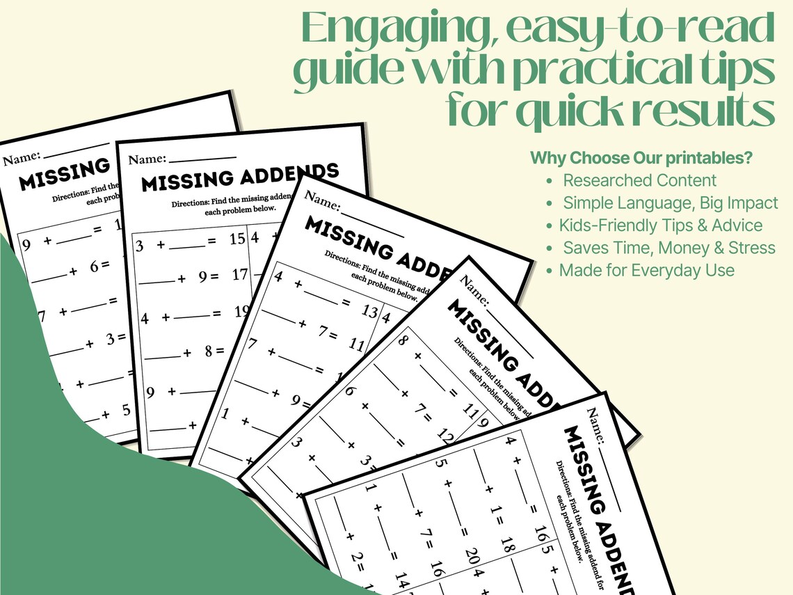 Math Exercises -missing Number Additions Worksheet: Printable ...