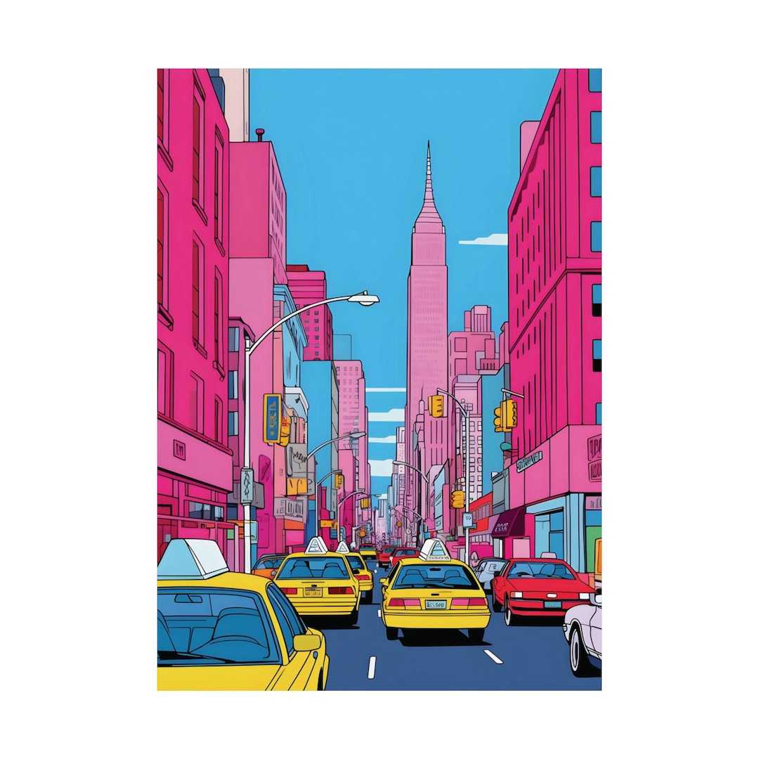New York City Pop Art Poster Vibrant Urban Street Scene Wall Decor ...