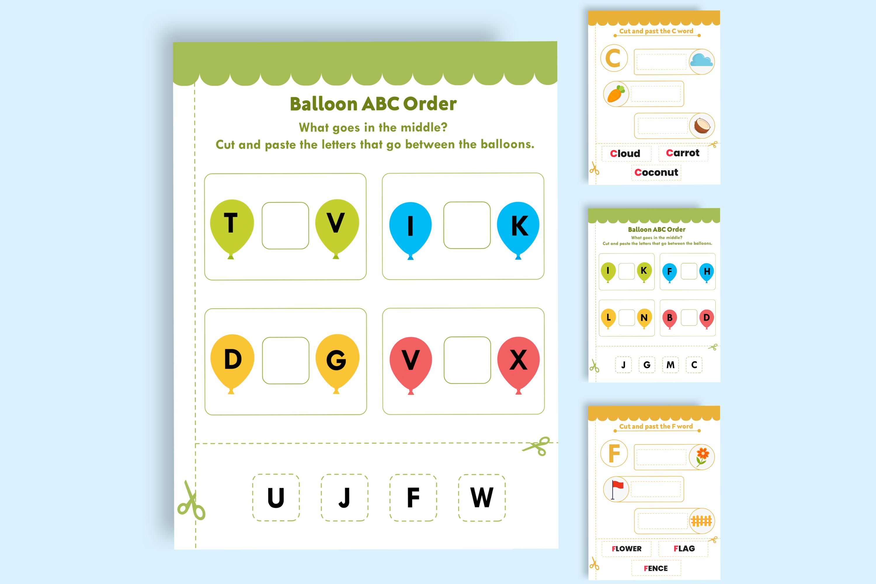 Alphabet Balloon-themed Printable Activity Pages for Kids | Educational ...